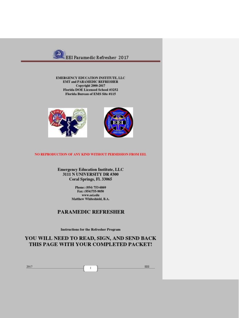 Paramedic Refresher Packet 2017 PDF | PDF | Emergency Medical ...