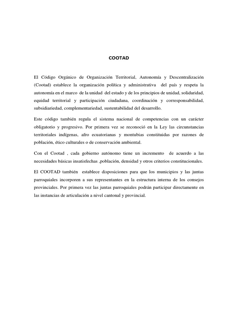 Cootad: Descentralización y Autonomía en Ecuador | PDF | Gobierno ...