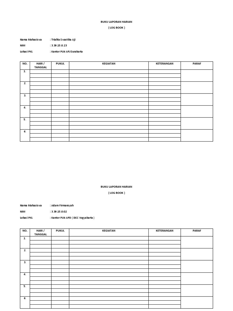 Buku Laporan Harian (Logbook) | PDF