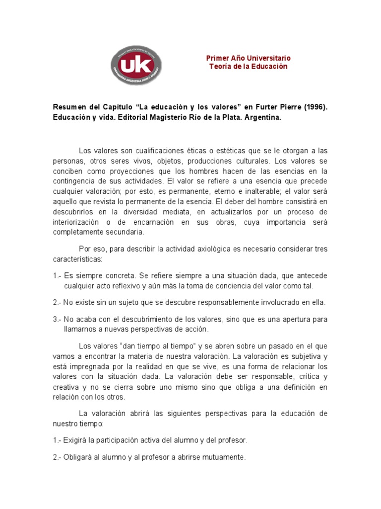 Furter Pierre 1996 Educacion y Vida | PDF | Esencia | Maestros