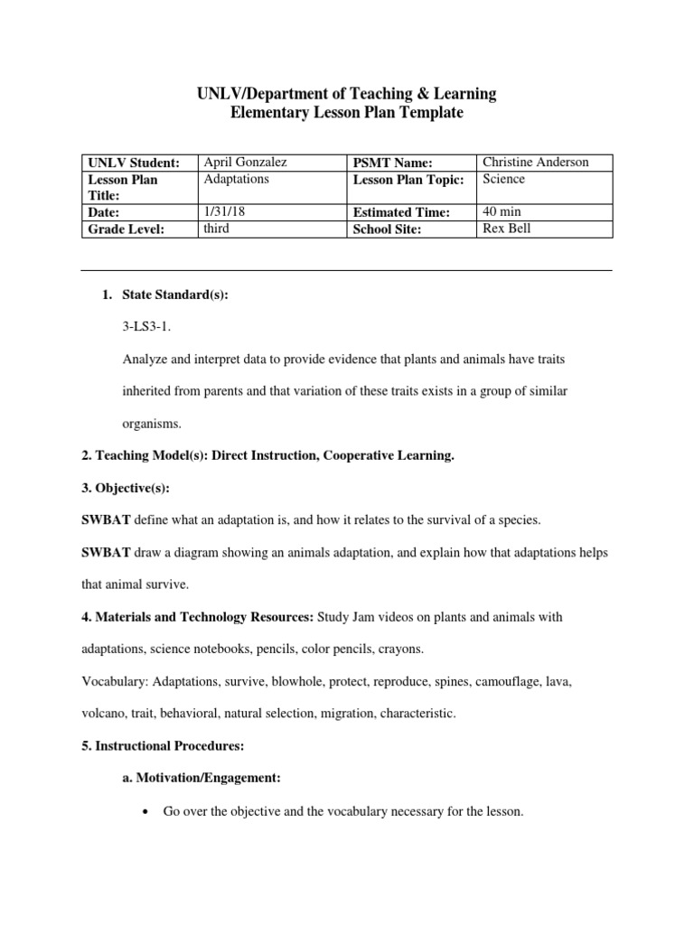 Science Lesson Plan Adaptations | PDF | Adaptation | Lesson Plan