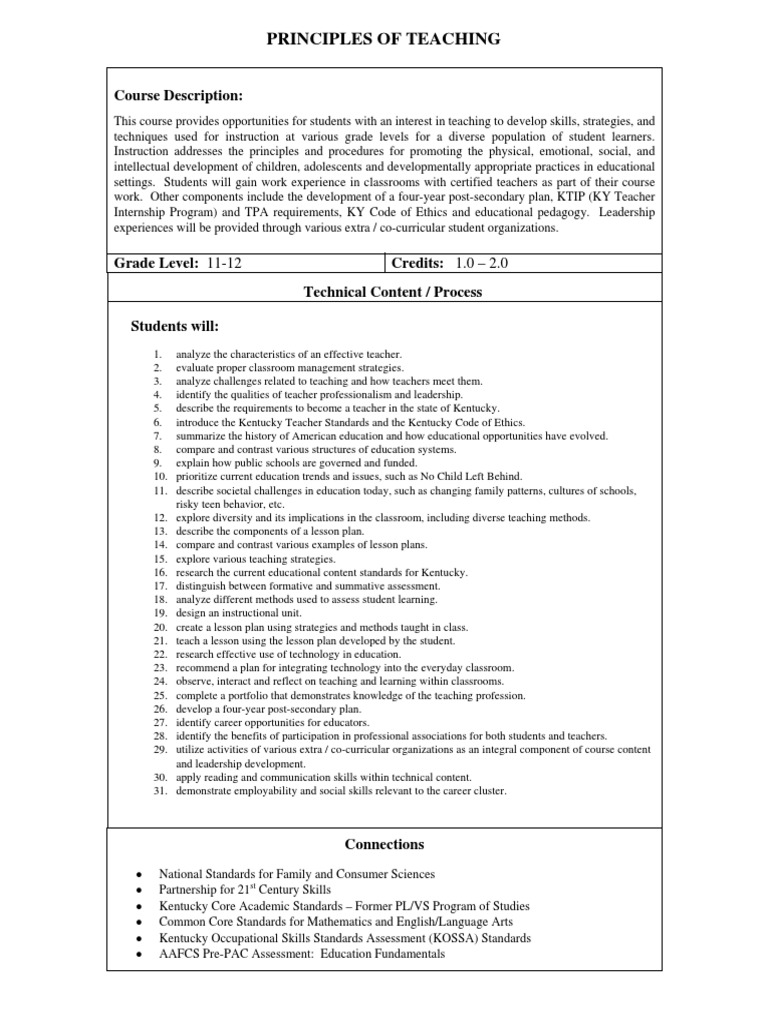 Principles of Teaching Curriculum Alignment | PDF | Educational ...
