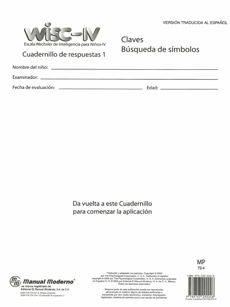 Cuadernillo Respuestas 1 Test (WISC-IV) | PDF