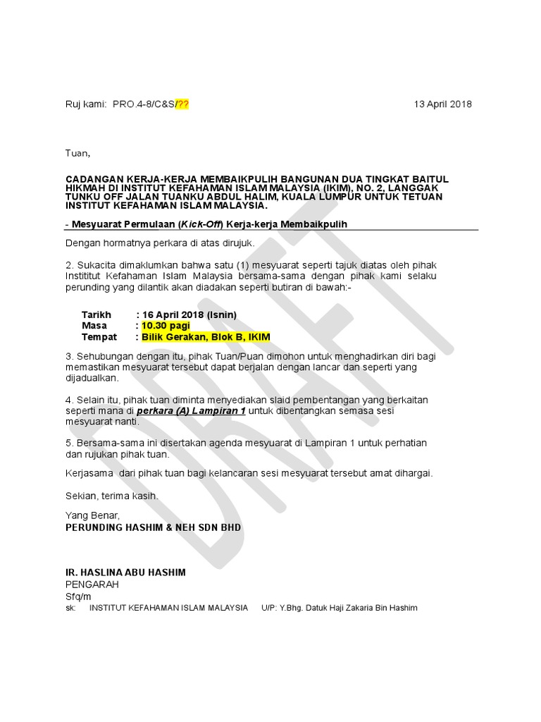 Surat Jemputan Mesyuarat Permulaan | PDF