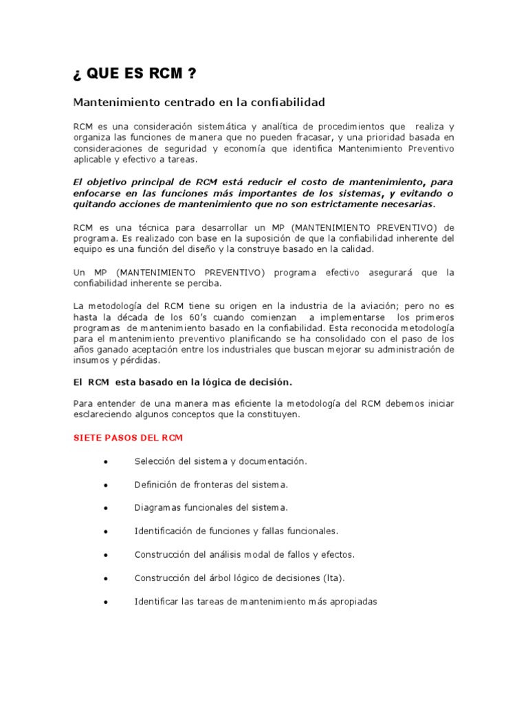 Que Es RCM 1 | Diseño | Predicción