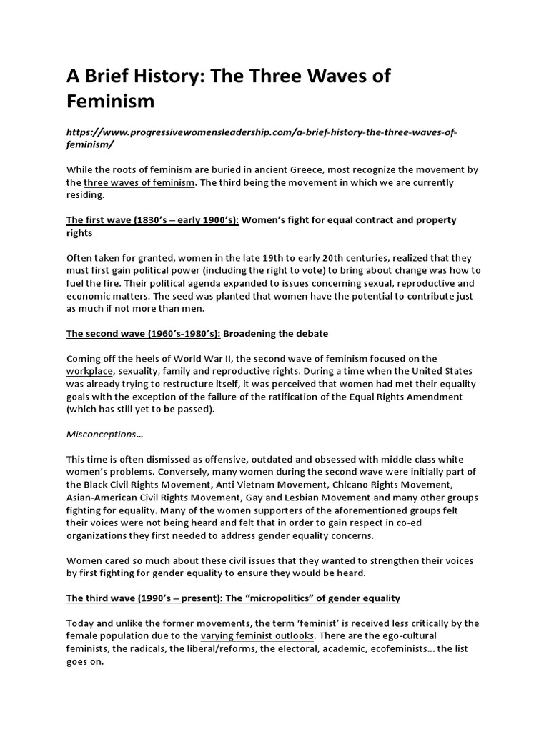 A Brief History: The Three Waves of Feminism | PDF | Feminism | Gender ...