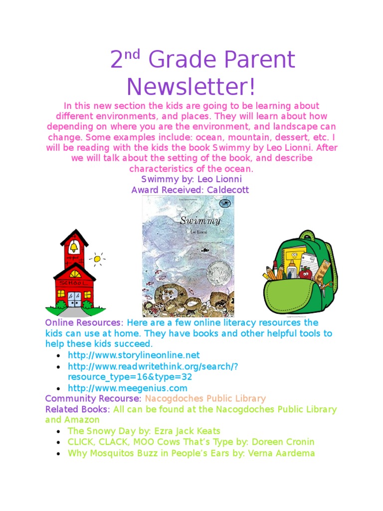 2nd Grade Parent Newsletter | PDF