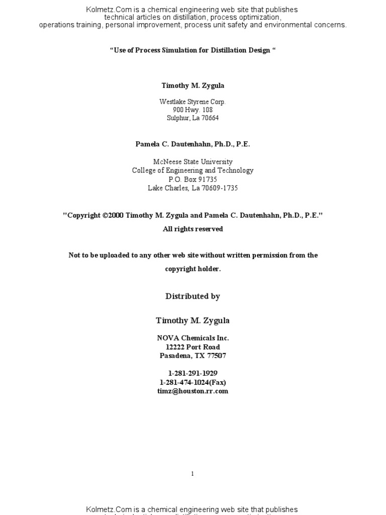 Process Simulation For Distillation Design | PDF | Distillation ...