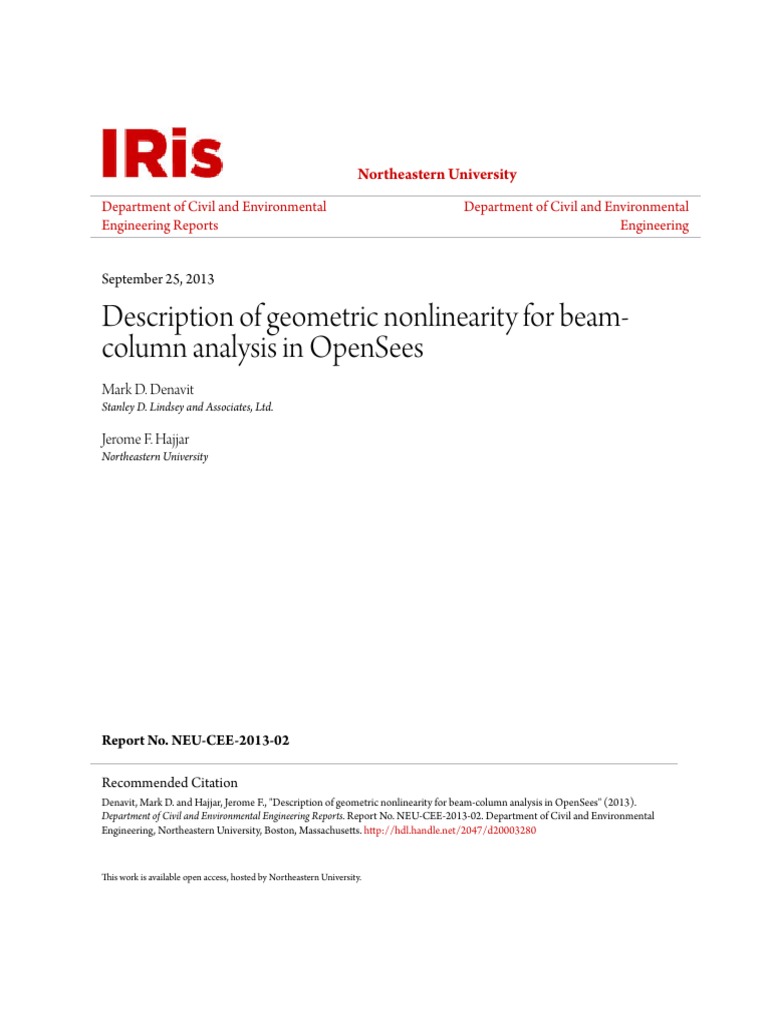 Description of geometric nonlinearity for beam-column analysis in OpenSees | PDF | Bending ...