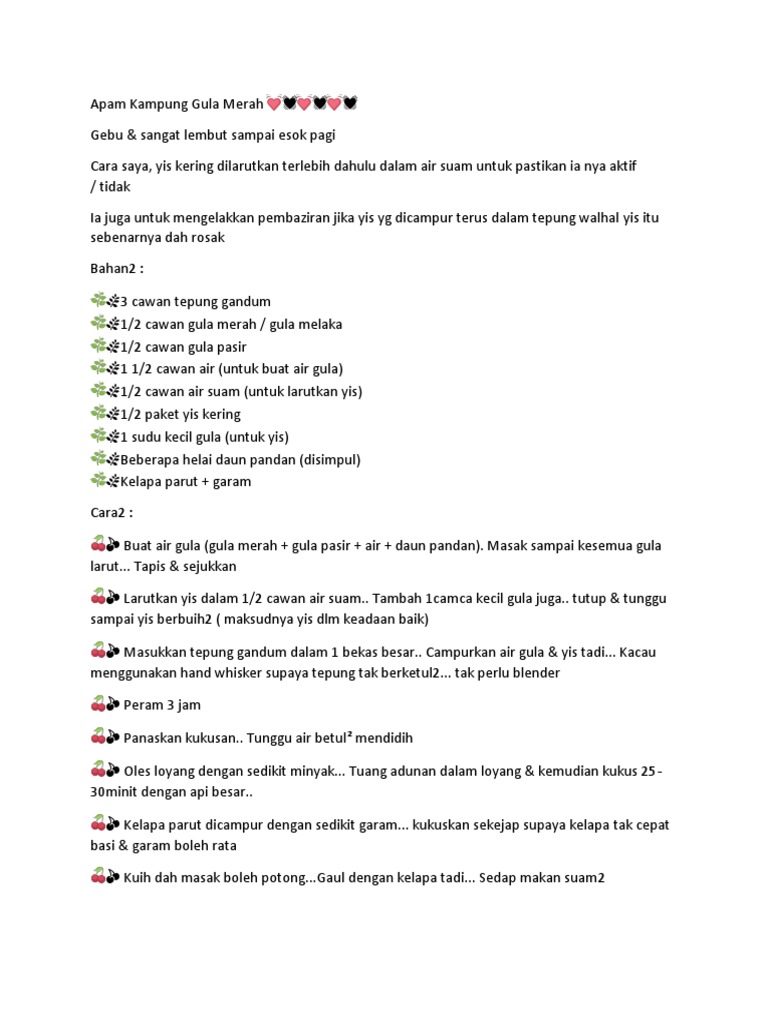 Apam Kampung Gula Merah | PDF