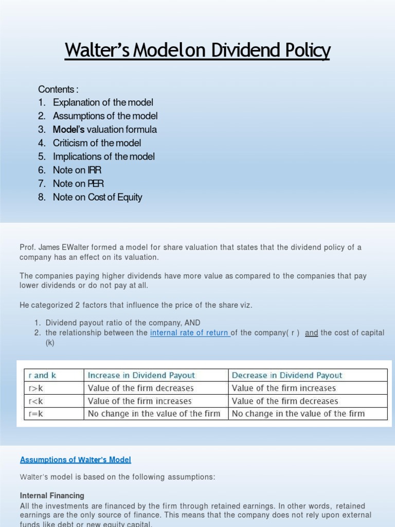 Walter Model Equity Valuation | PDF | Internal Rate Of Return | Cost Of ...