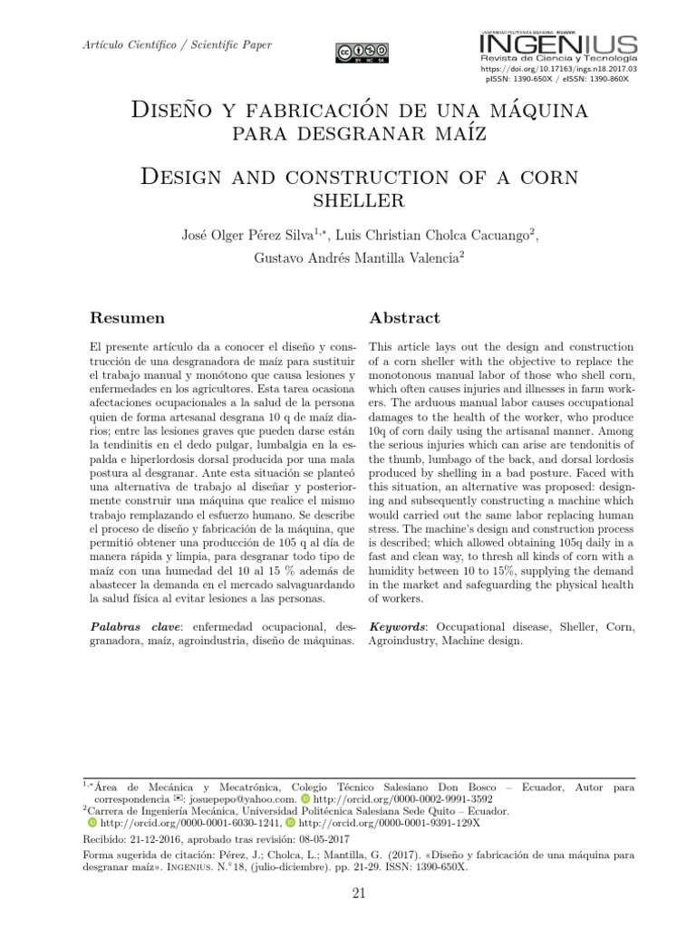 Diseño y Fabricación de Una Máquina para Desgranar Maíz | PDF | Maíz ...