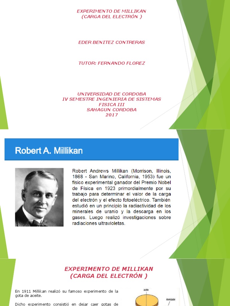 Experimento de Millikan | PDF | Electrón | Carga eléctrica