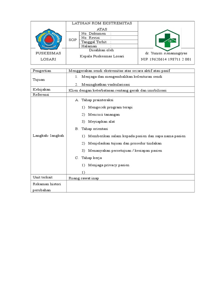 Sop Latihan Rom Ekstremitas Atas | PDF