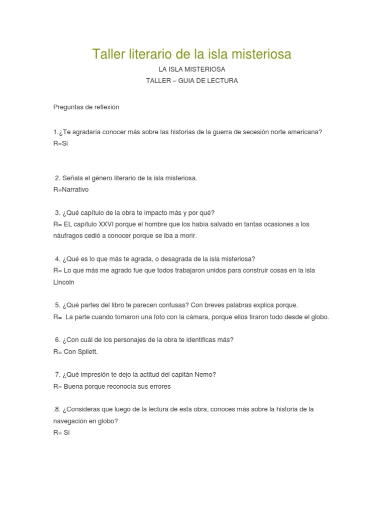 Taller Literario de La Isla Misteriosa | PDF | La isla misteriosa ...