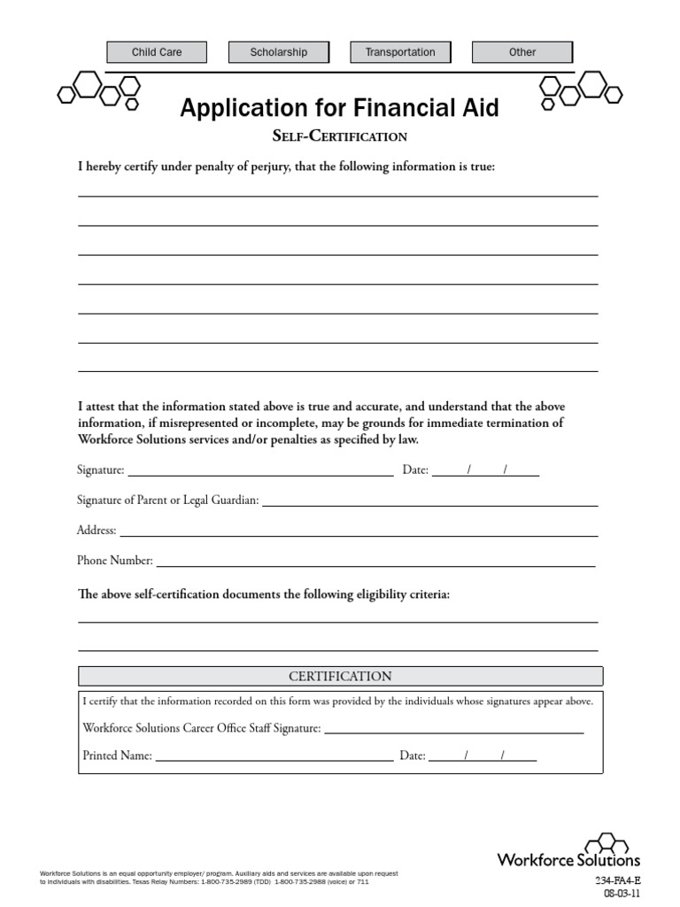 Financial Aid Application Certification | PDF