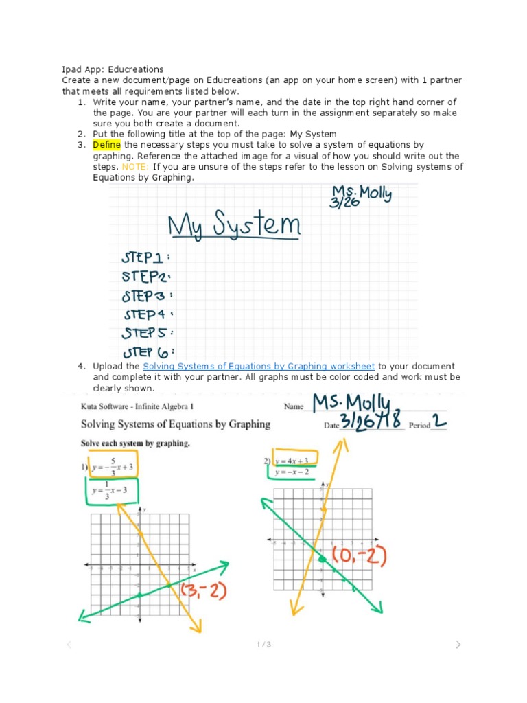 Solving Systems of Equations by Graphing Worksheet | PDF
