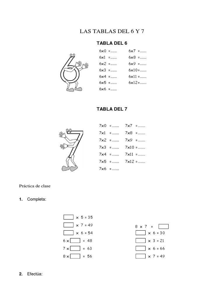 Las Tablas Del 6 y 7 | PDF | Números | Aritmética