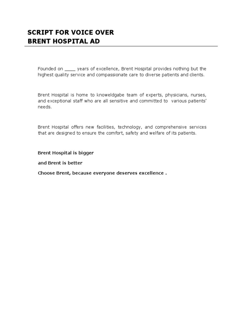 Script For Voice Over Brent Hospital Ad | PDF