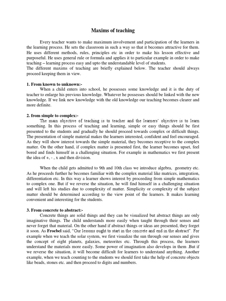 Maxims Of Teaching Pdf Teachers Lecture