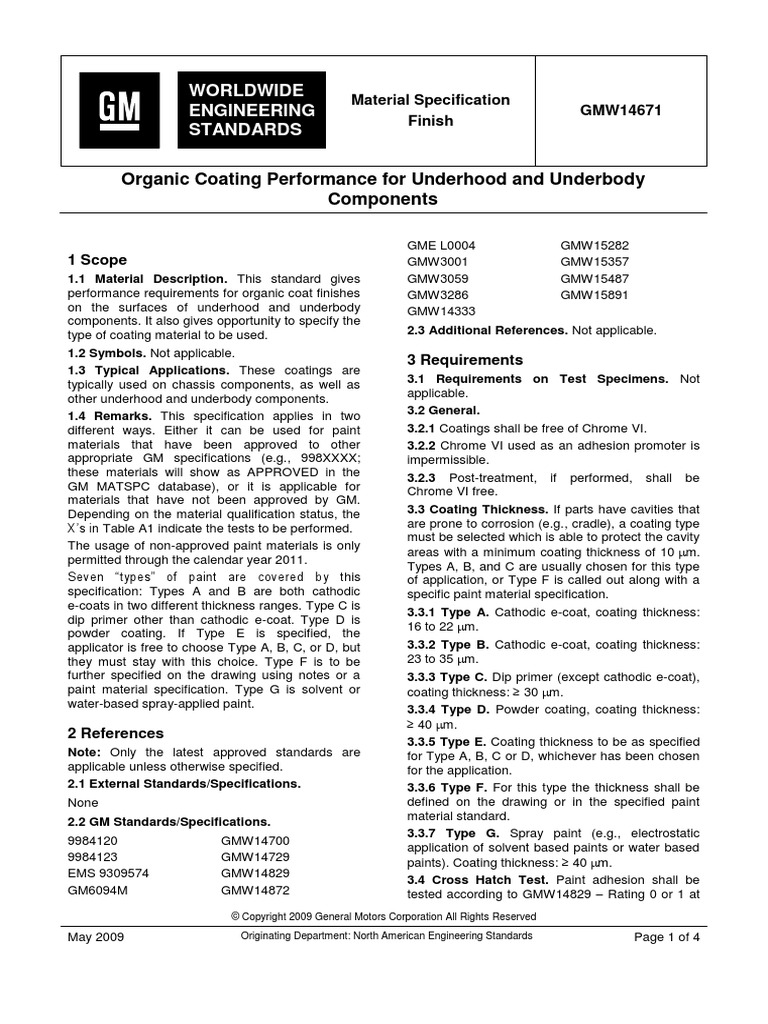 GMW14671 - Organic Coating Underbody | PDF | Corrosion | Paint