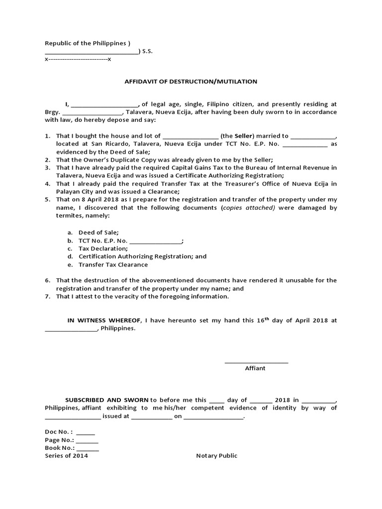 Affidavit of Destruction | PDF | Finance & Money Management | Social Science