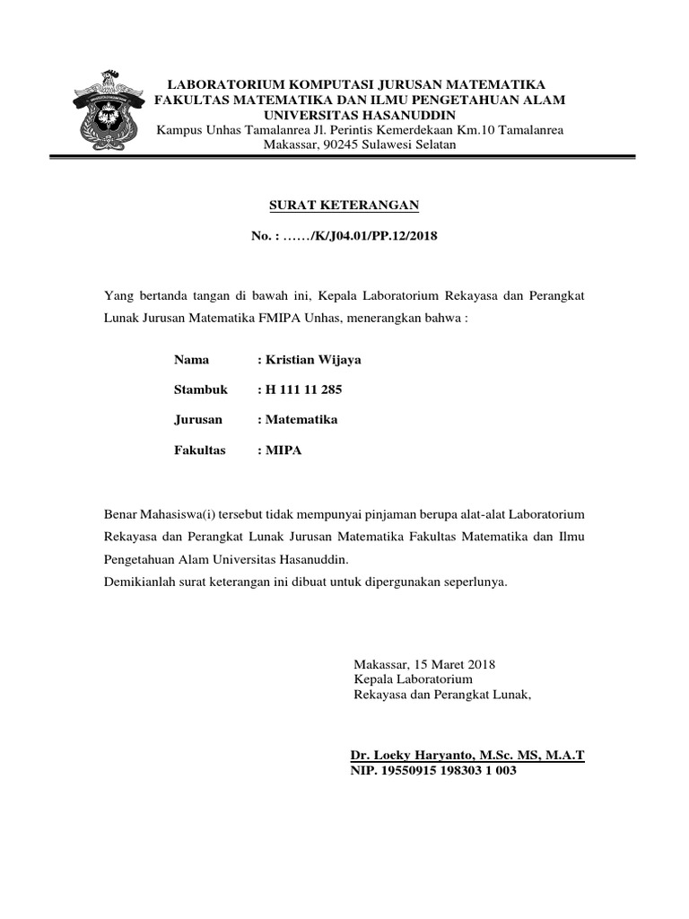 Surat Keterangan Bebas Lab Komputasi | PDF