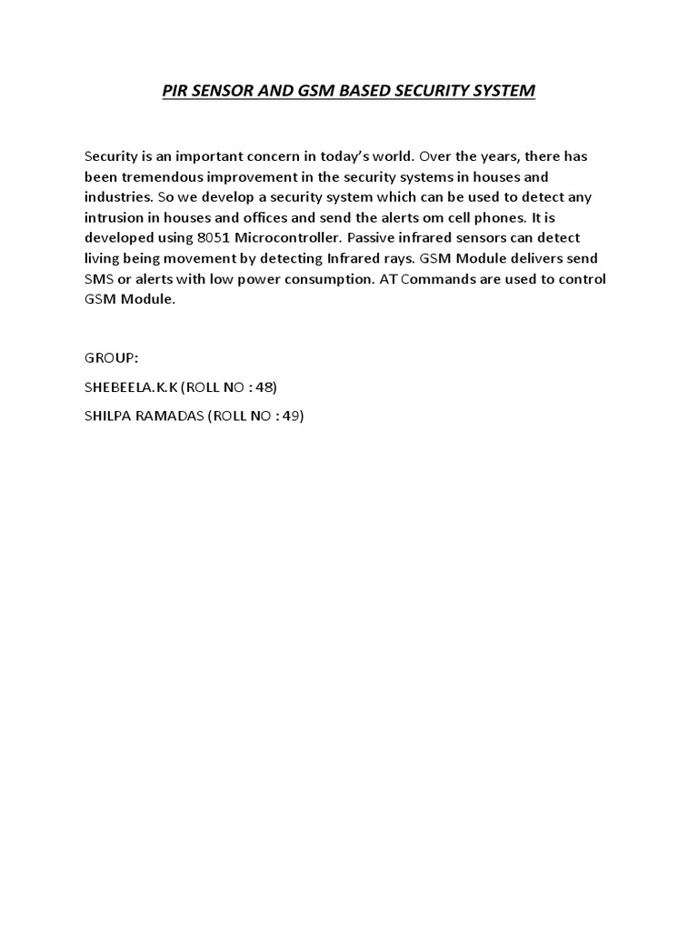 Pir Sensor and GSM Based Security System | PDF