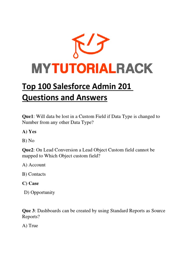 Top 100 Salesforce Admin 201 Questions and Answers | PDF | Salesforce ...