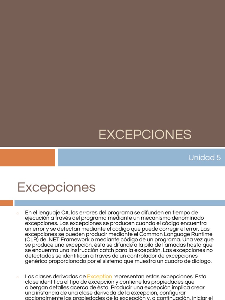 Excepciones C# | PDF | C Sharp (lenguaje de programación) | Programa de computadora