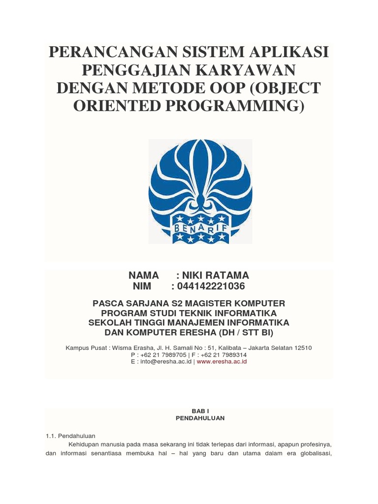 Perancangan Sistem Aplikasi Penggajian Karyawan Dengan Metode Oop | PDF