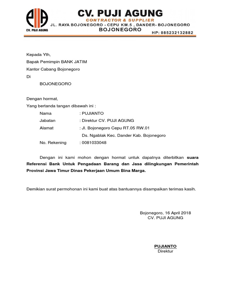 Surat CV Puji Agung | PDF