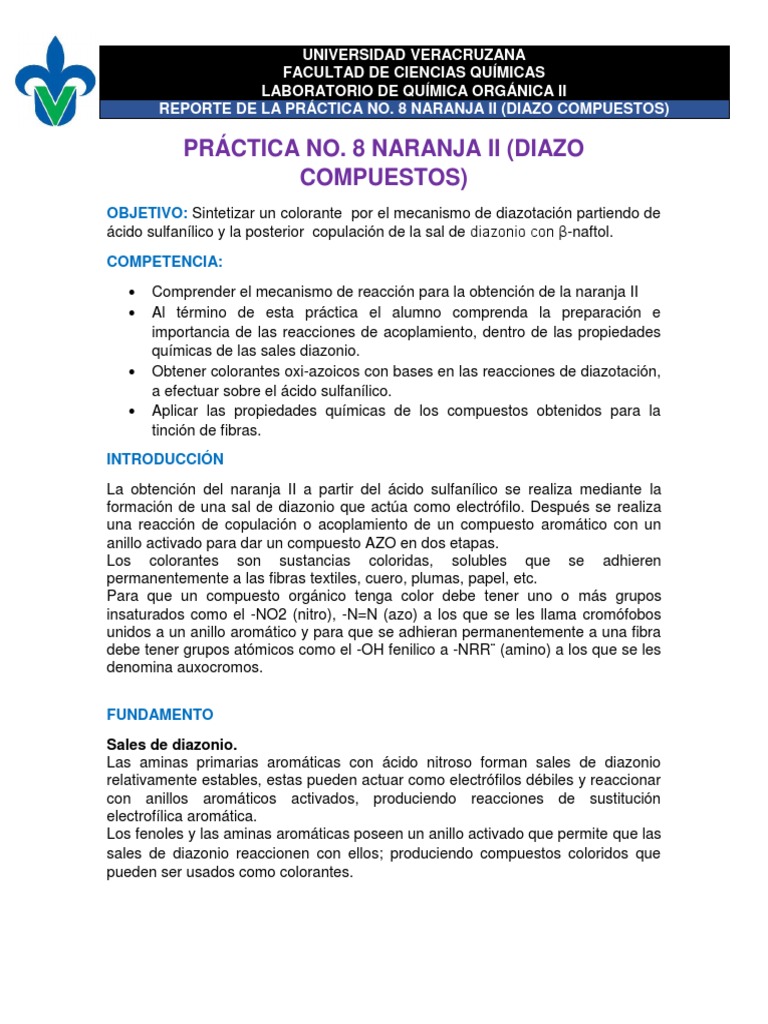 Practica 8 Naranja II (Diazo Compuestos) | PDF | Sal (química) | Ácido ...