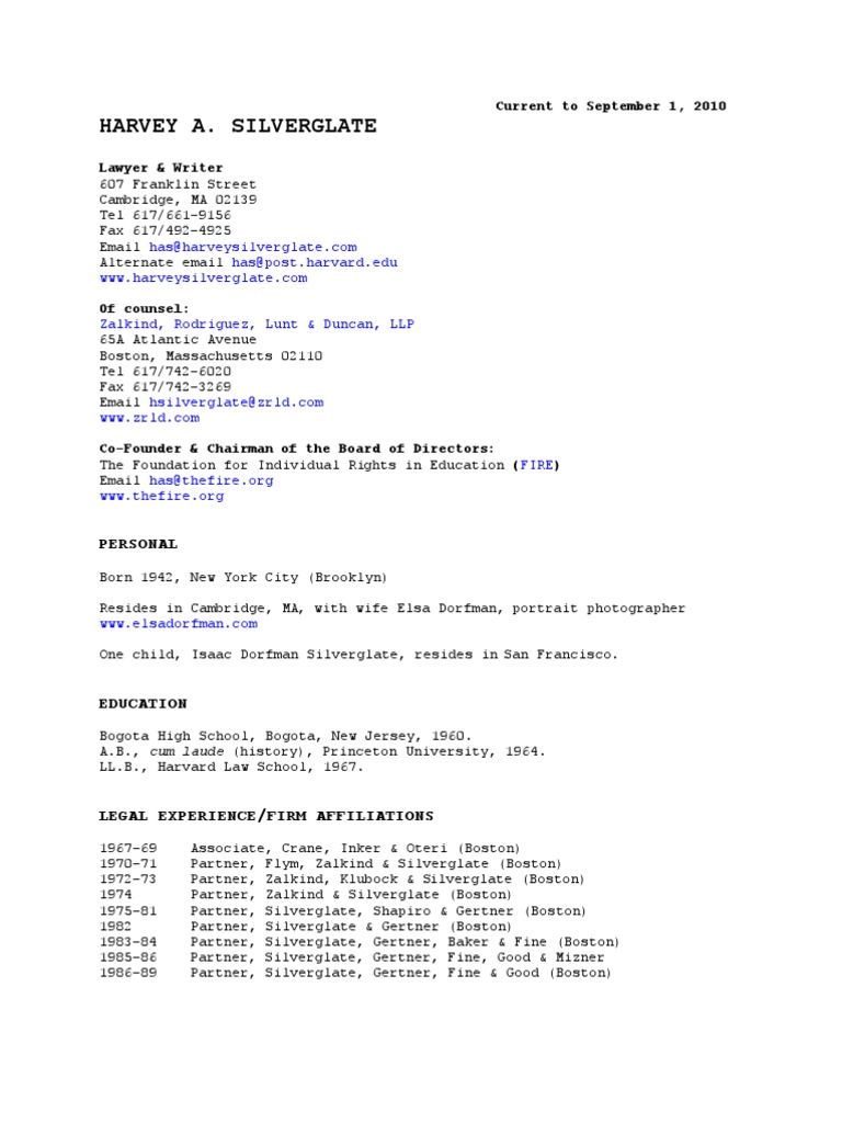 Harvey A. Silverglate: Current To September 1, 2010 | PDF | Circuit ...