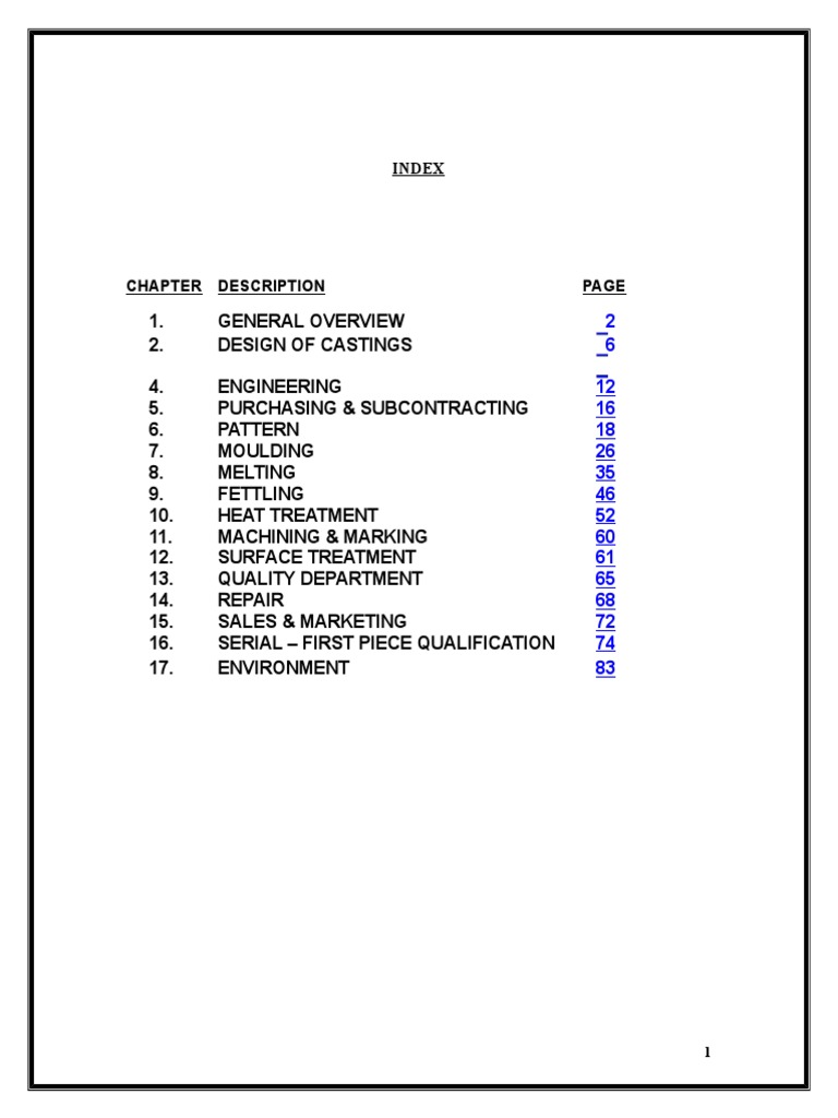 Chapter Description: Index | PDF | Foundry | Casting (Metalworking)