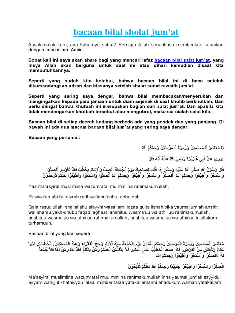 Bacaan Bilal Sholat Jum | PDF