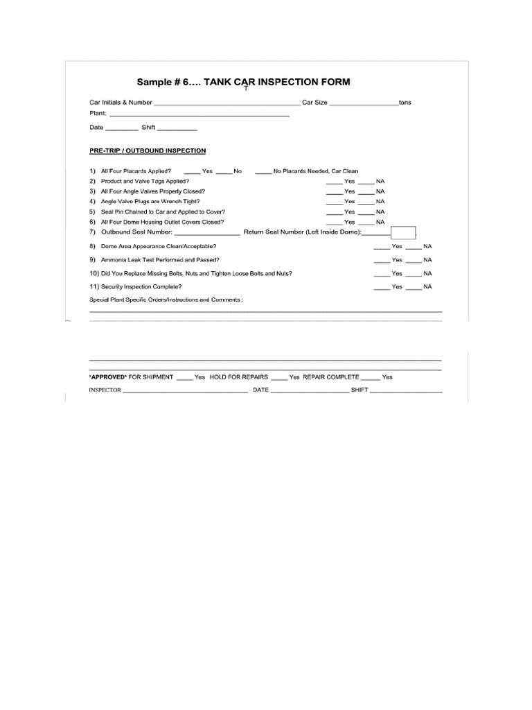 Form Inspeksi Mobil Tangki | PDF