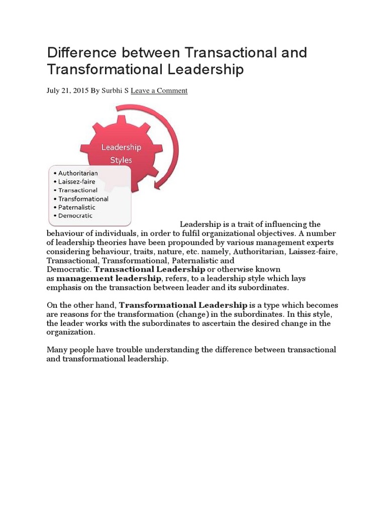 Difference Between Transactional and Transformational Leadership | PDF ...