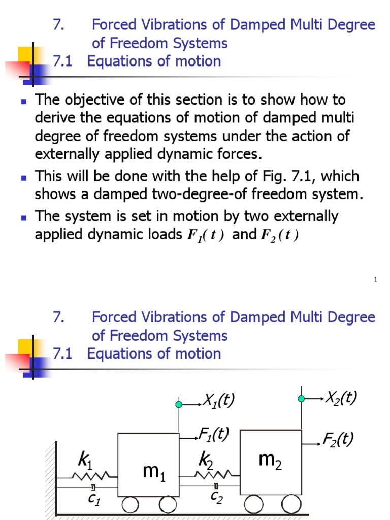 Forced Vibrations of Damped Multi Degree of Freedom Systems 7.1 Equations of Motion | PDF ...