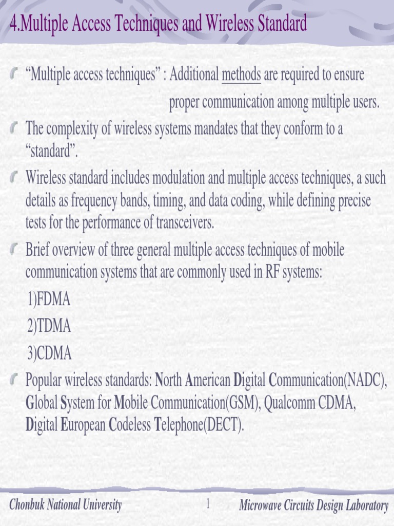 4.multiple Access Techniques and Wireless Standard | PDF | Channel Access Method | Cellular Network
