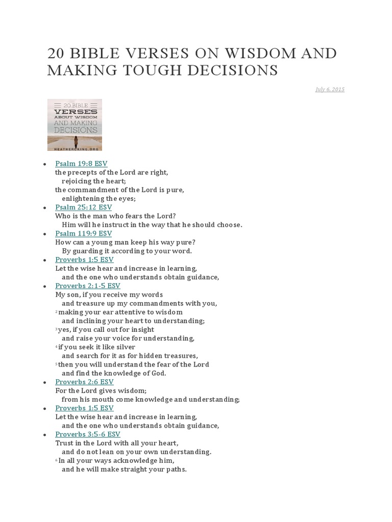 Bible Verses for Wisdom and Guidance | PDF | Wisdom | Book Of Proverbs