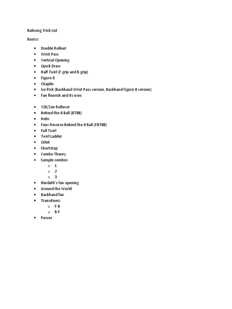 Balisong Trick List | PDF