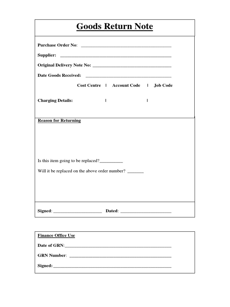 Goods Return Note-1 | PDF
