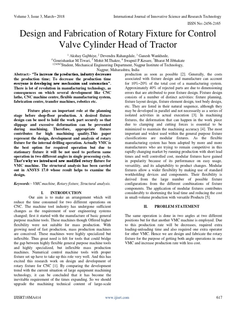 Rotary Fixture Design for Tractor Valve | PDF | Machines | Machining