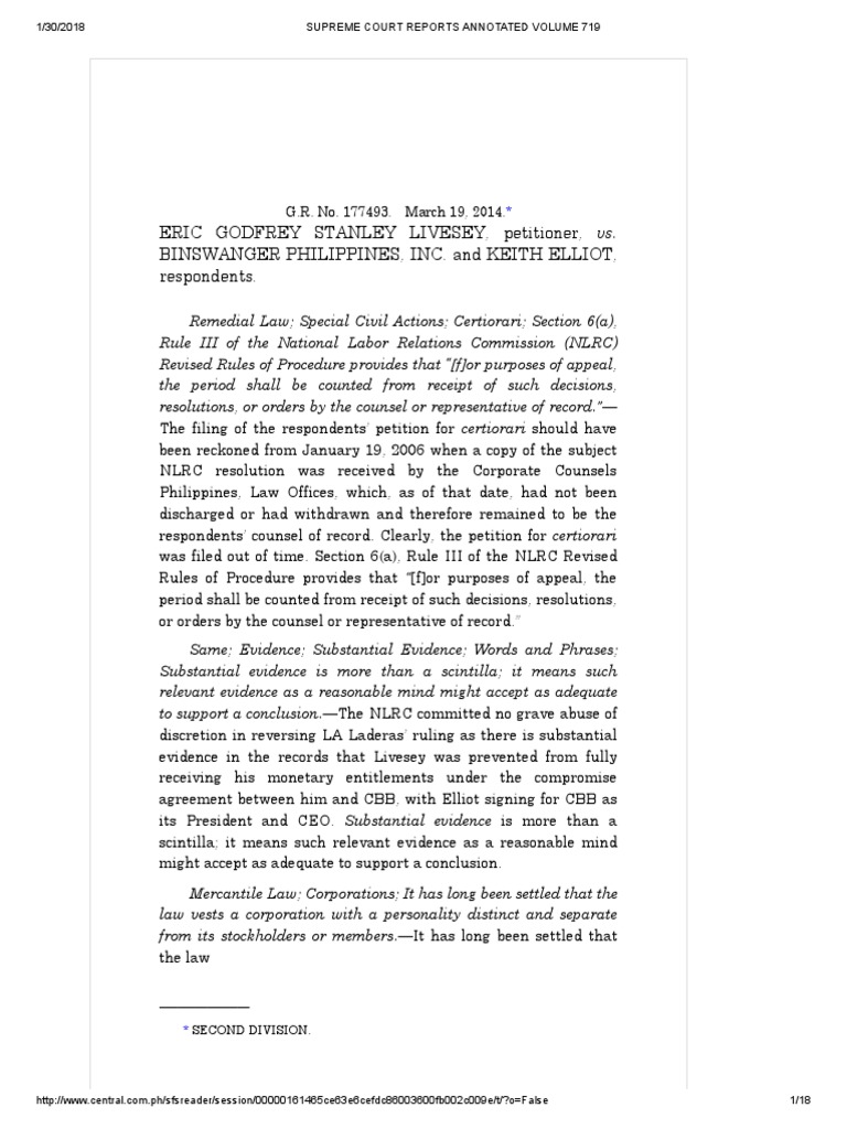 Eric Godfrey Stanley Livesey, Petitioner, vs. Binswanger Philippines ...