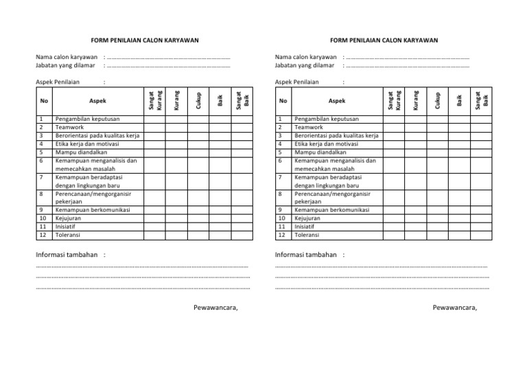 Form Penilaian Calon Karyawan | PDF