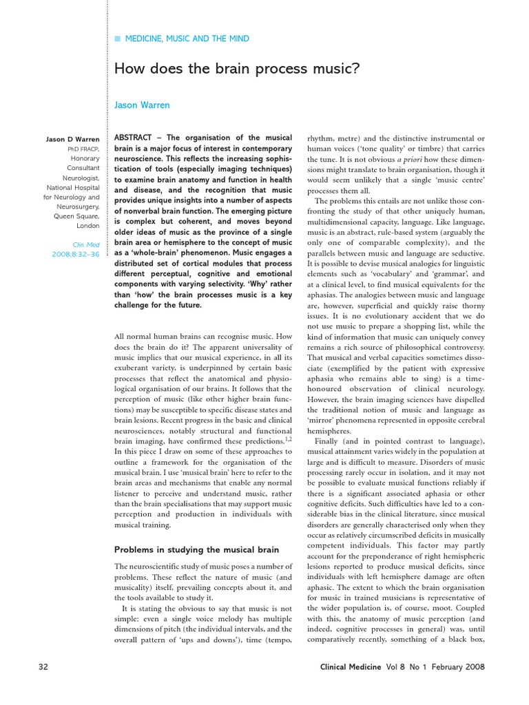 How Does The Brain Process Music | PDF | Cerebral Cortex | Perception