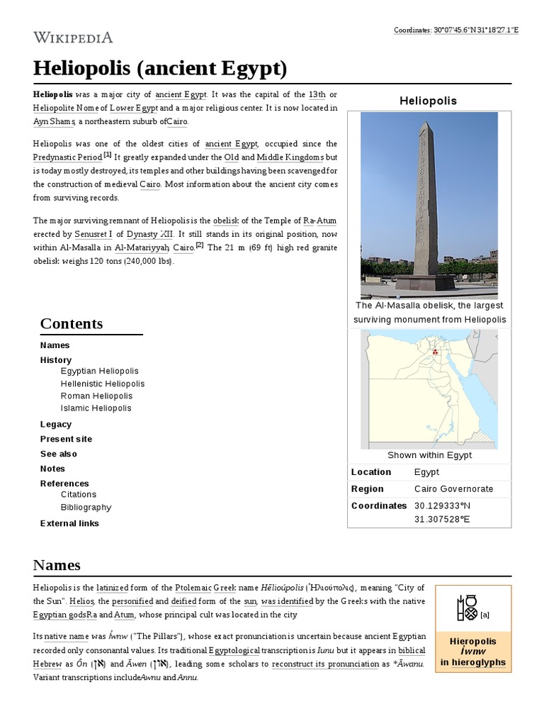 Heliopolis (Ancient Egypt) | PDF | Ancient Egypt | Religion And Belief