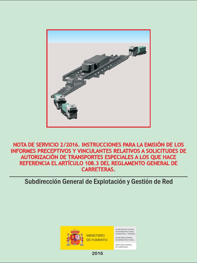 Nota de Servicio 2/2016. Autorización de Transportes Especiales | PDF ...