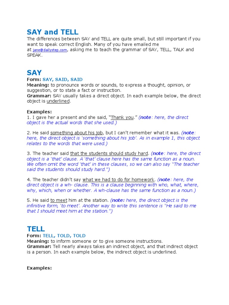 Say and Tell | PDF | Clause | Syntactic Relationships